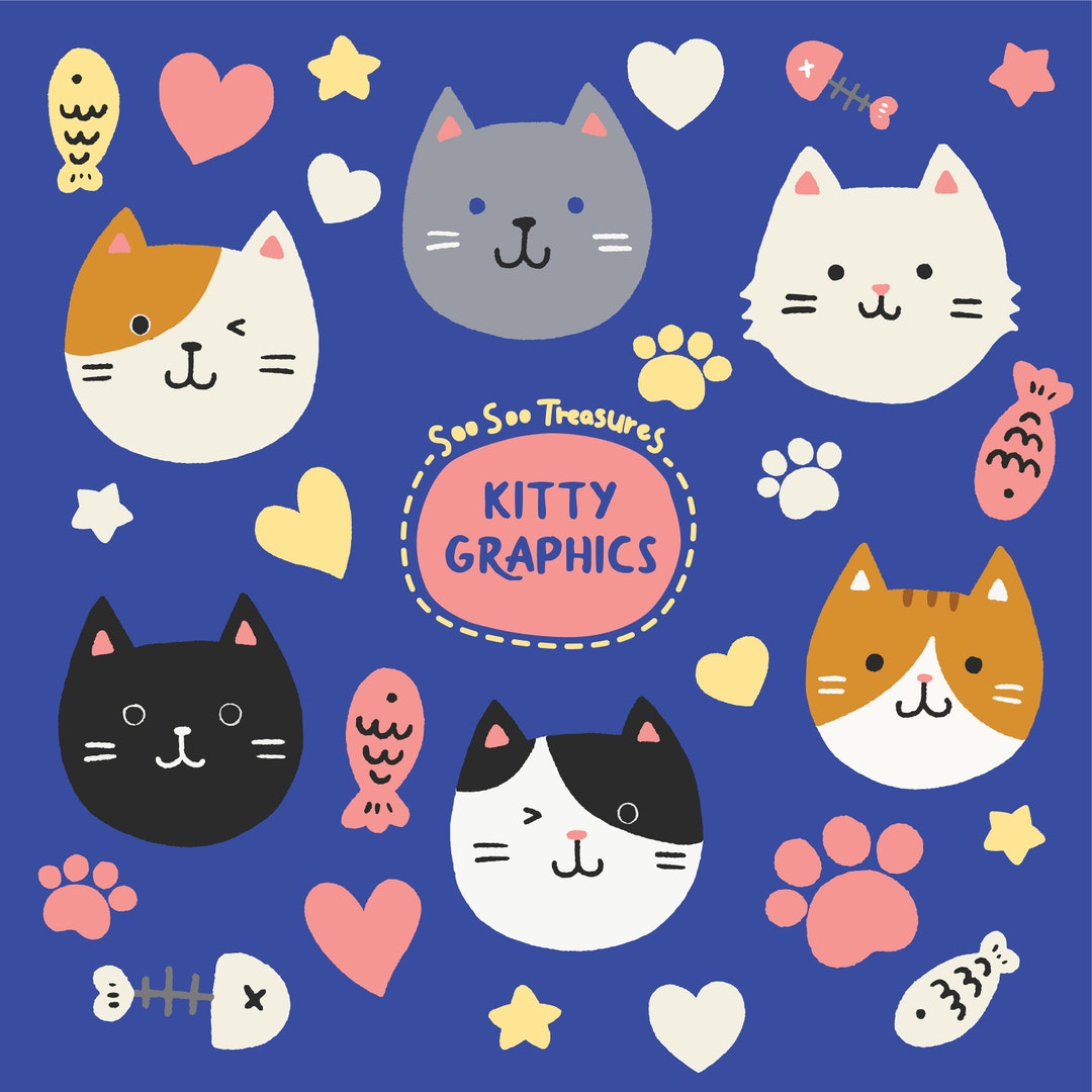 Cute Cat Clipart. Commercial Use Cat Clipart. Cute Kitty Clipart. Cute ...