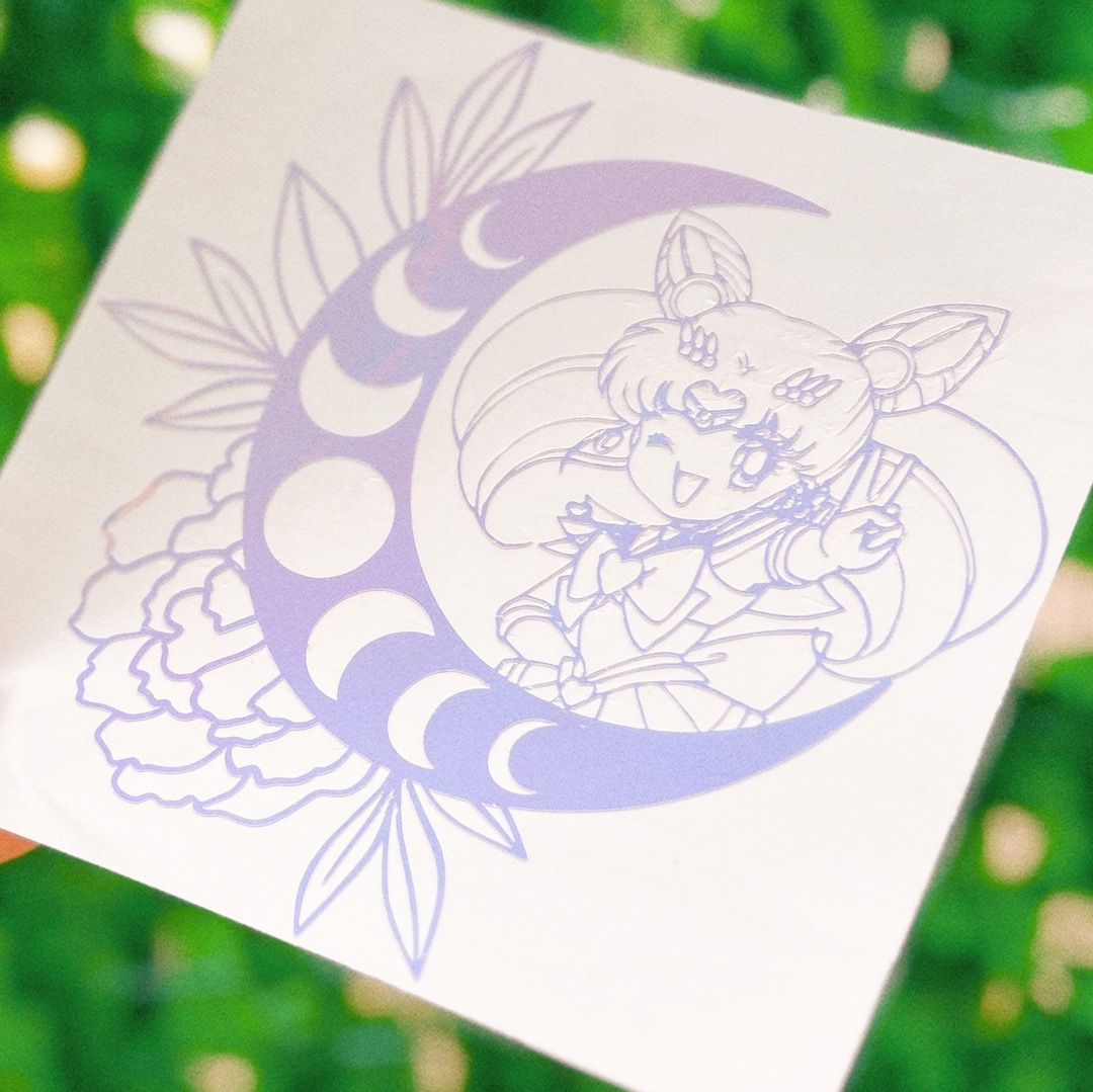 Chibi Moon Phase Large Holographic Vinyl Decal - Etsy