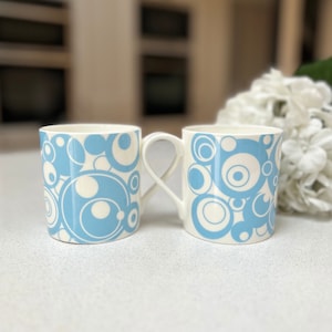 Set of 6 12oz Fine Bone China Light Blue Circles Mug Set - Etsy