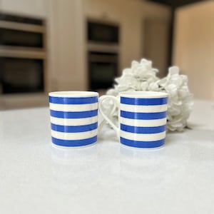 Horizontal Blue Stripe 6 Mug Set - 12oz Fine Bone China Cup - Etsy