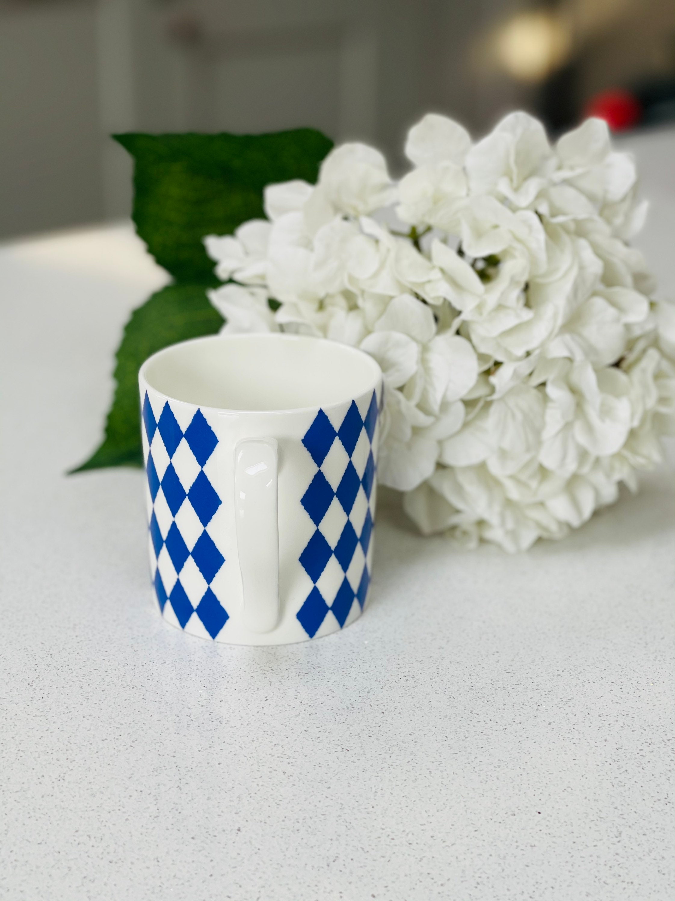 Set of 6 Fine Bone China Harlequin Wraparound Design Mugs in Blue - Etsy