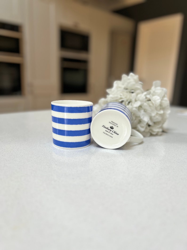 Horizontal Blue Stripe 6 Mug Set - 12oz Fine Bone China Cup - Etsy
