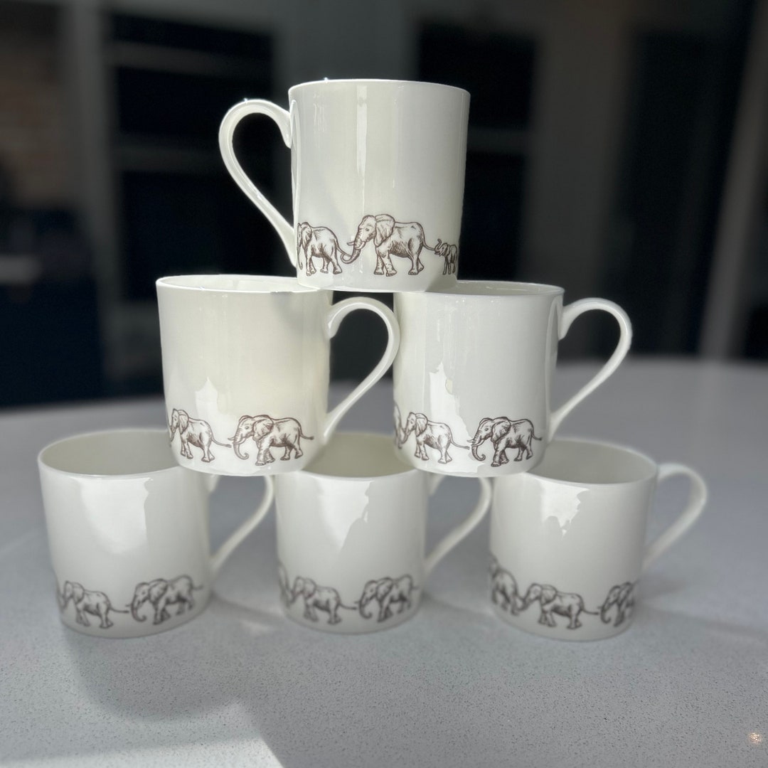 12oz Fine Bone China Elephant 6 Mug Set - Etsy