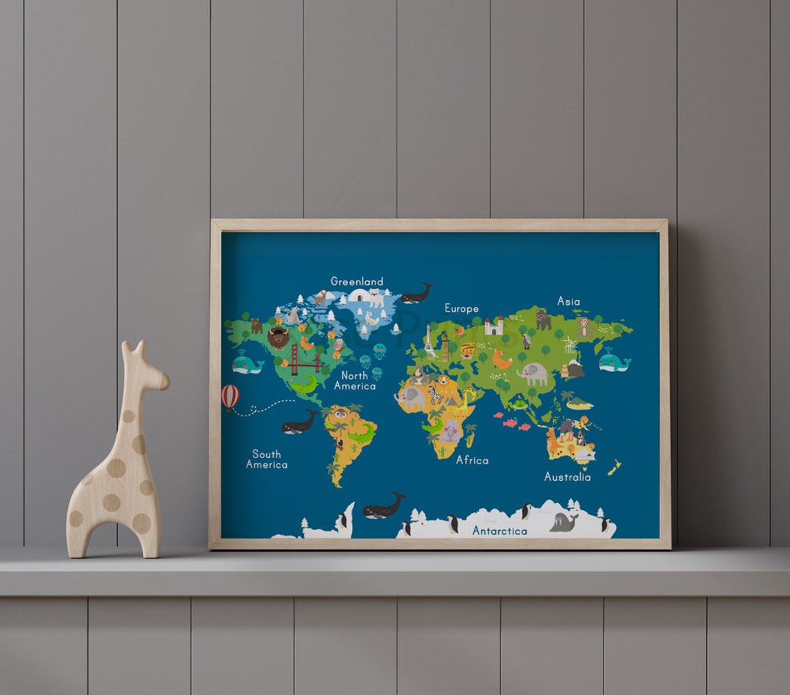 World Map Kids Print Map Wall Art Educational Posters for - Etsy