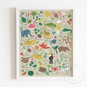 Set of 4 Prints, Animal Alphabet, Jungle Print, Safari Print, Botanical ...