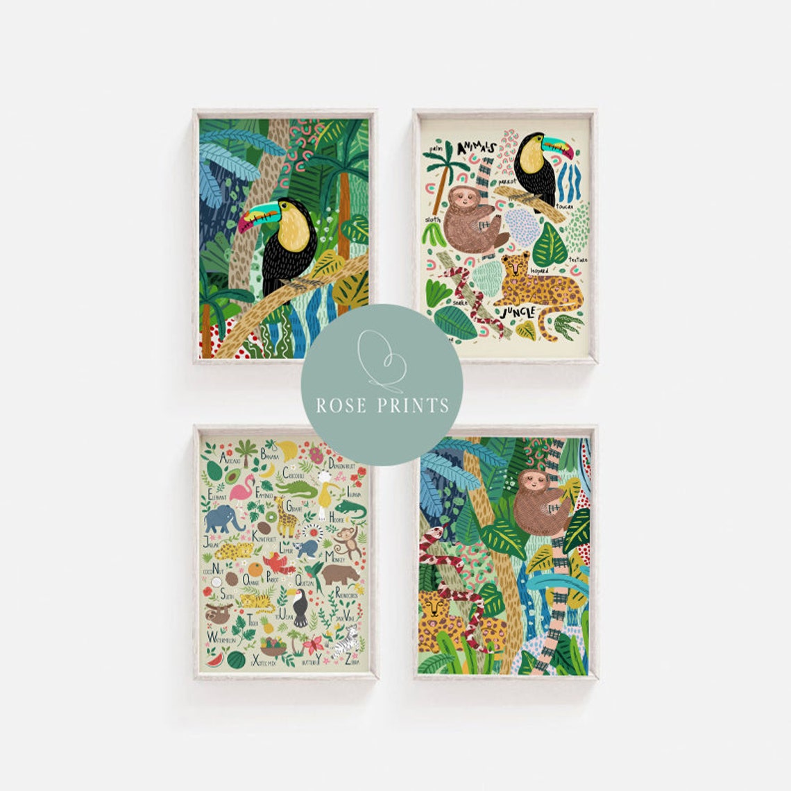 Set of 4 Prints Animal Alphabet Jungle Print Safari Print | Etsy