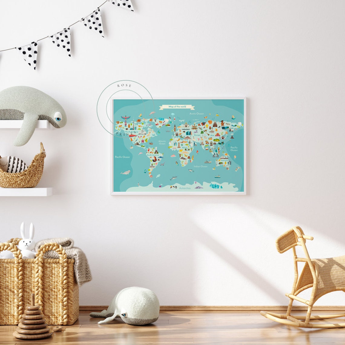 Map Of The World Kids Animal World Map Print Map Wall Art | Etsy