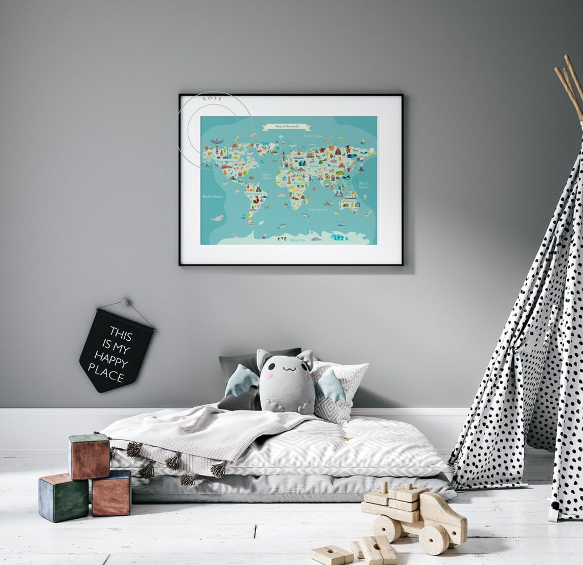 Map Of The World Kids Animal World Map Print Map Wall Art | Etsy