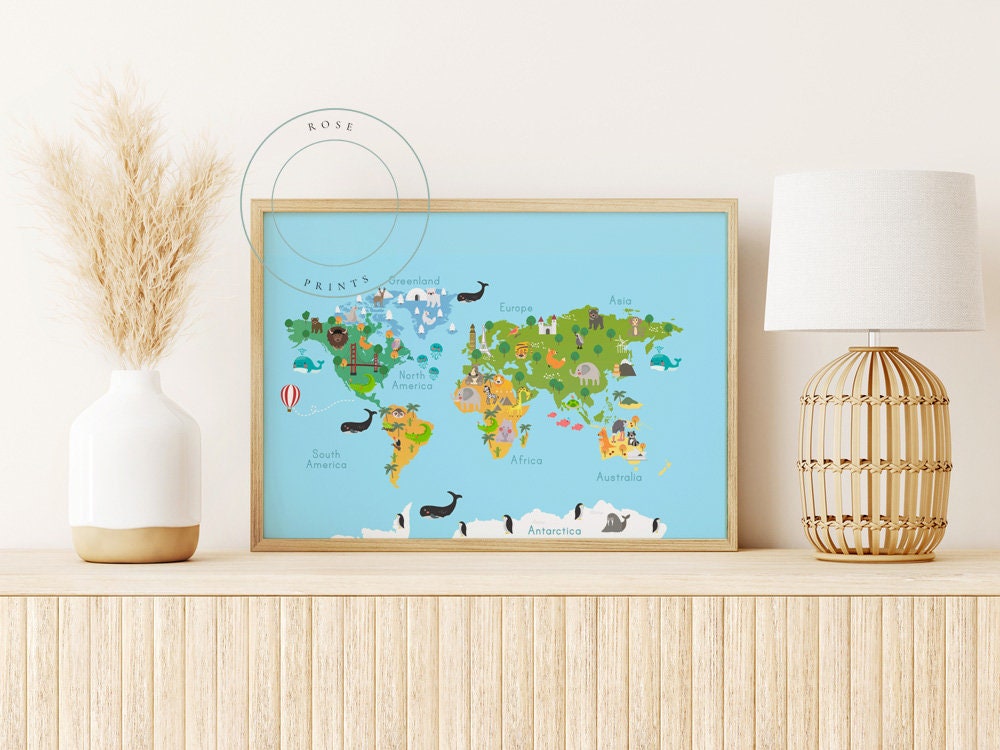 World Map Kids Print, Map of the World, Educational Posters for ...