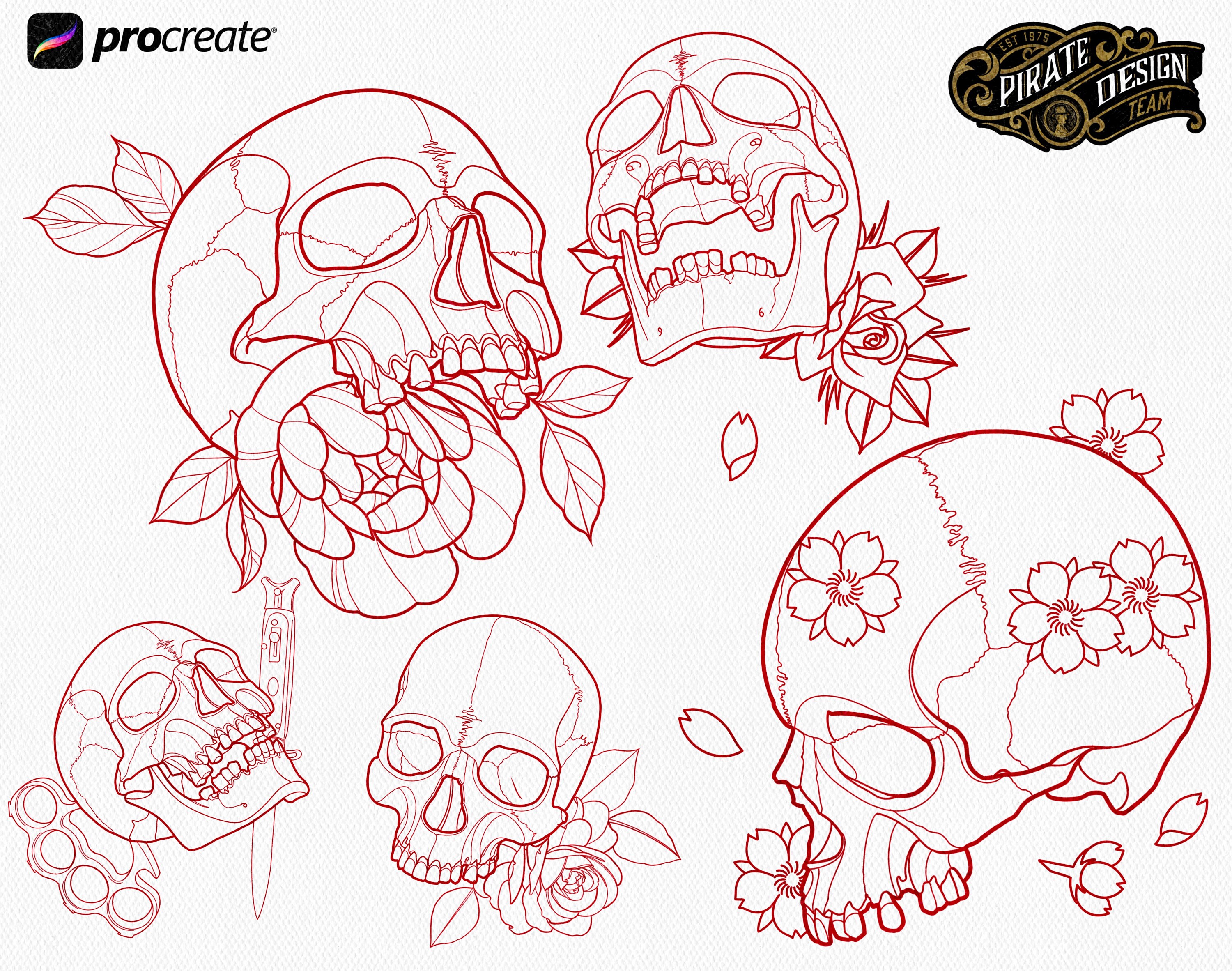Procreate Tattoo Skulls | Etsy