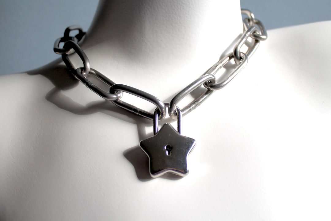 Star Shaped Padlock Chain Choker Stainless Steel Available 14"-36 ...