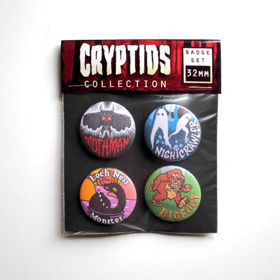 Cryptids Cryptozoology badge set of 4x 32mm metal pin back | Etsy