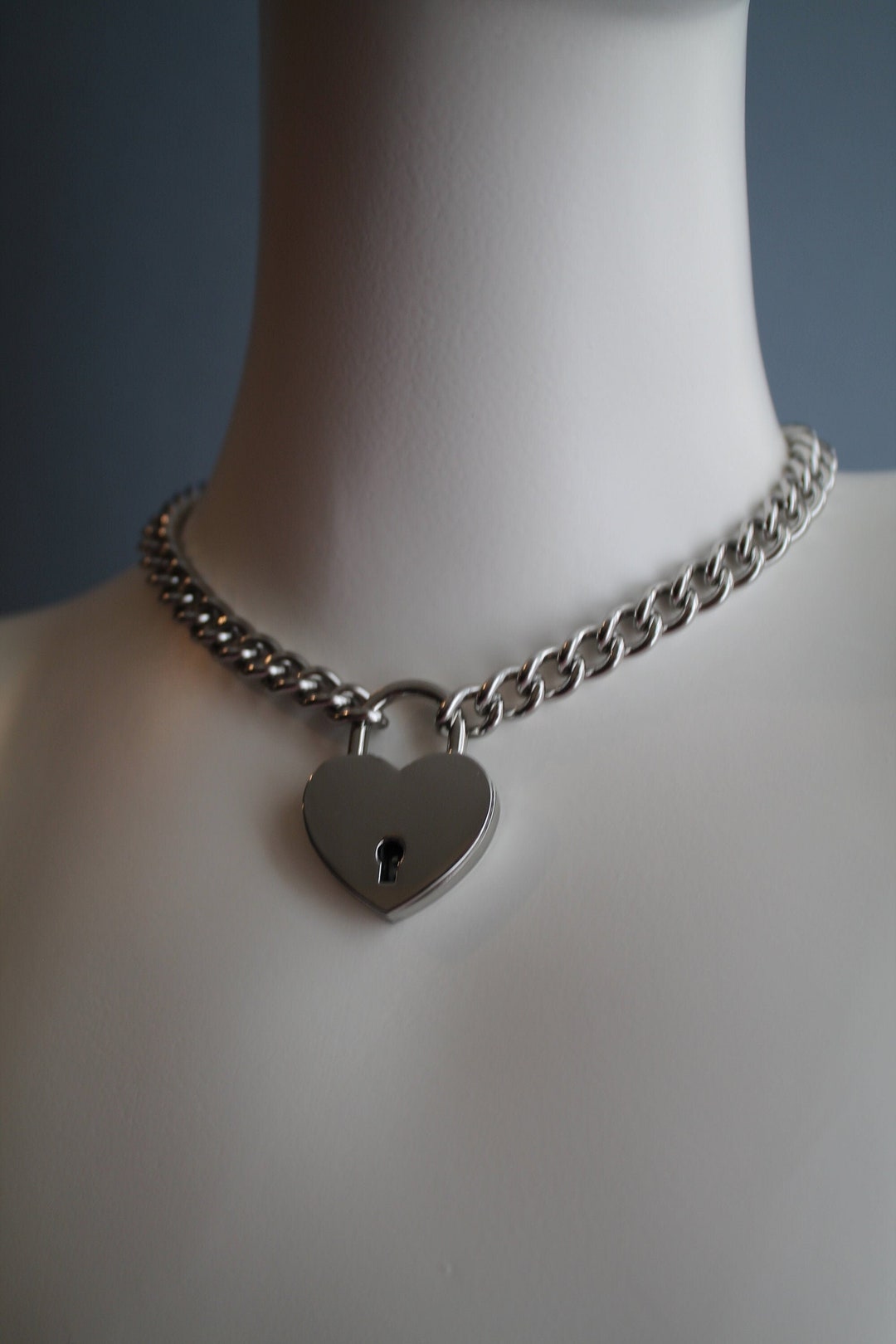 Heart Padlock on Stainless Steel Twist Link Curb Chain Choker ...