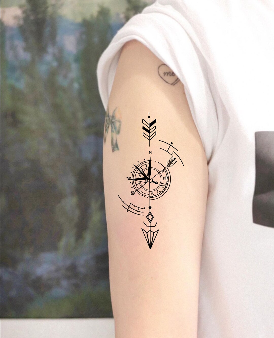 Arrow With Compass Temporary Tattoo, Fake Tattoo, Tattoo Stickers ...