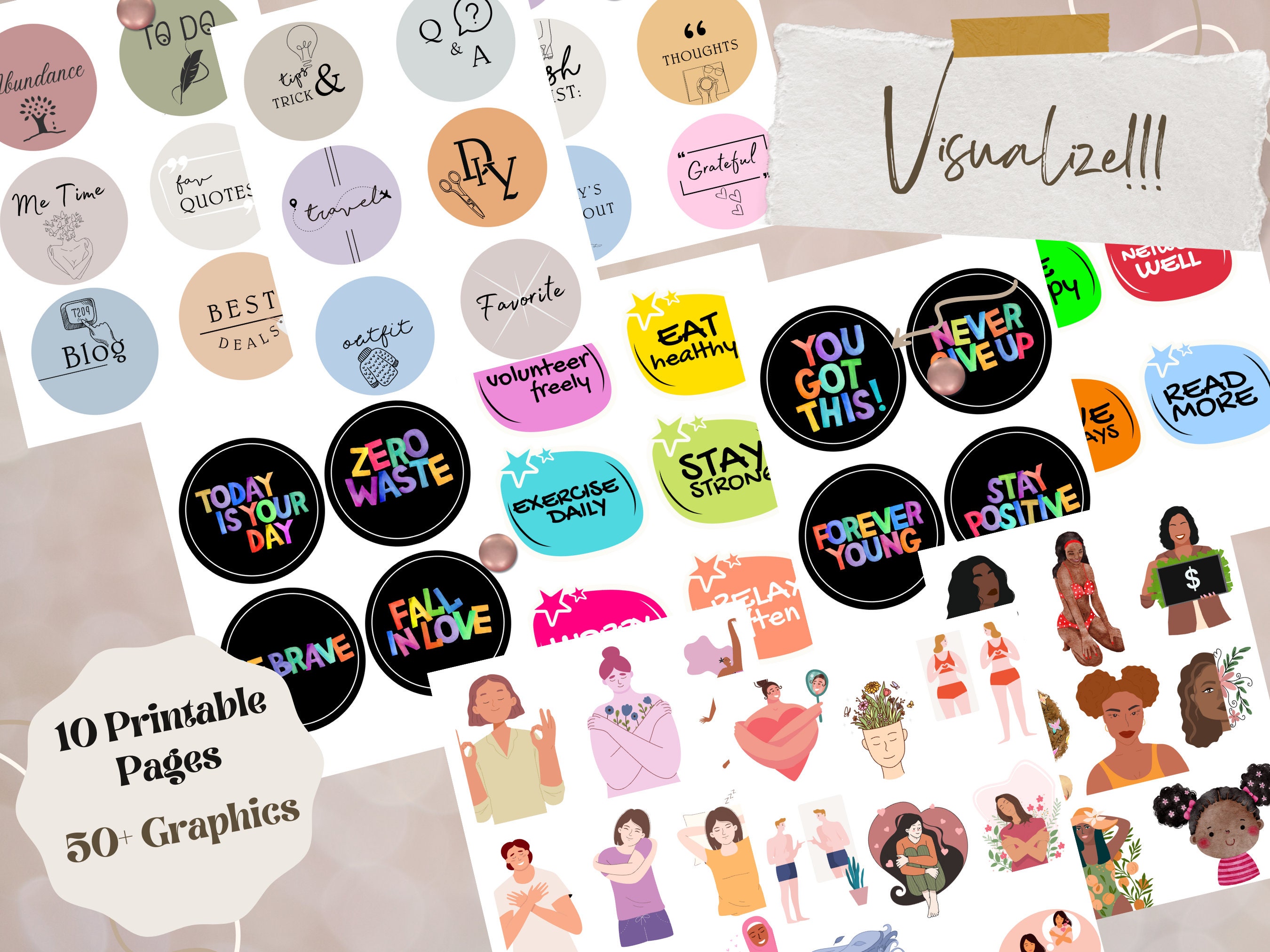90 Vision Board Printable Graphics for 2023 Vision Board Party Kit ...