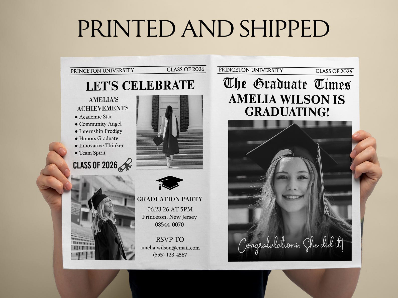 Printed Shipped Graduation Newspaper/newspaper Graduation Announcement ...