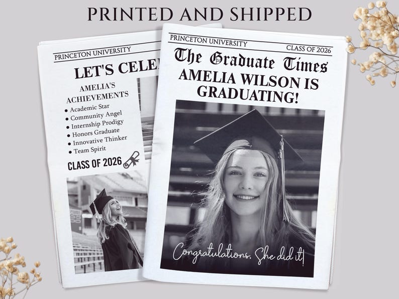 Printed Shipped Graduation Newspaper/newspaper Graduation Announcement ...