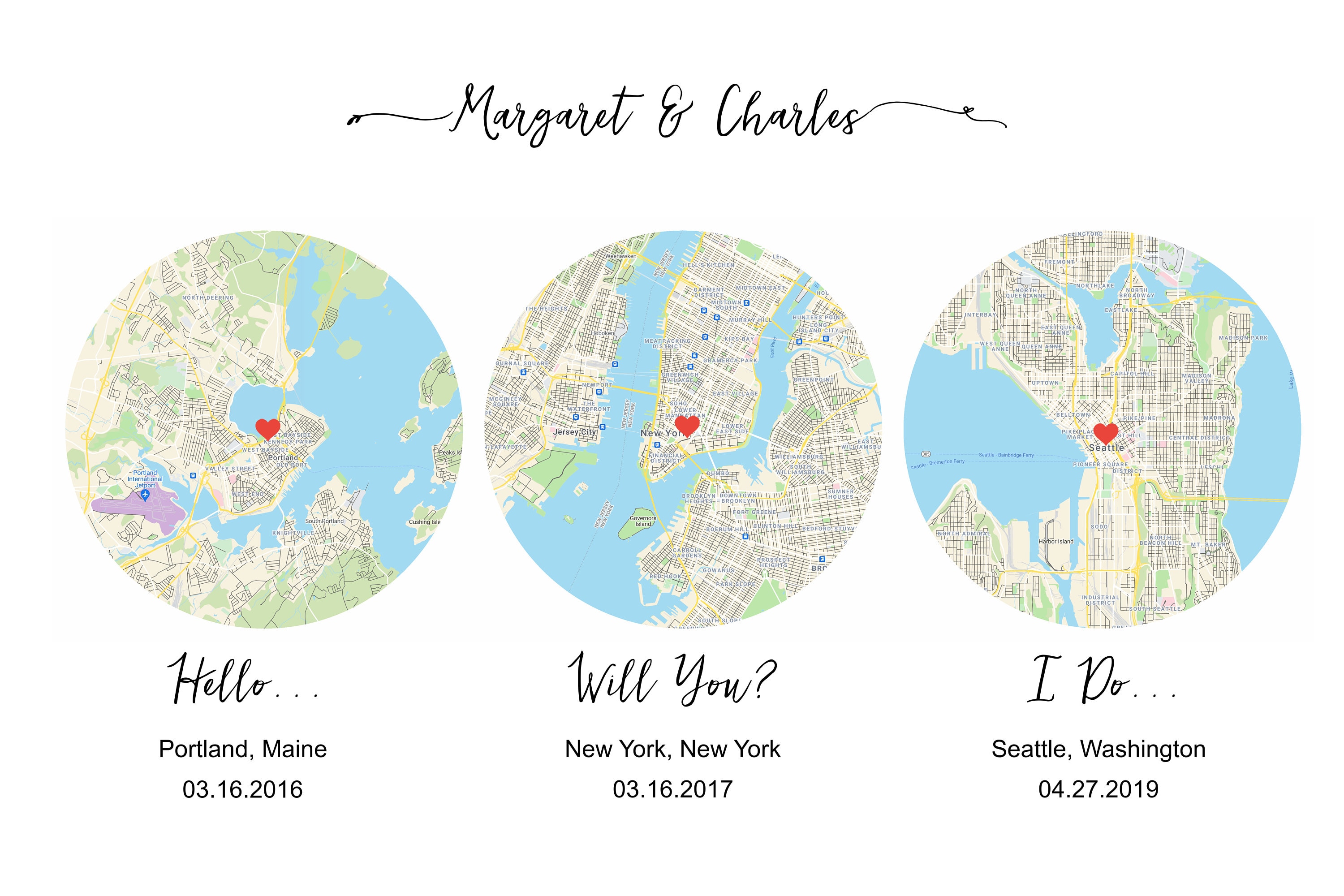Met Engaged Married Map/Love Story Map/Engagement Map | Etsy