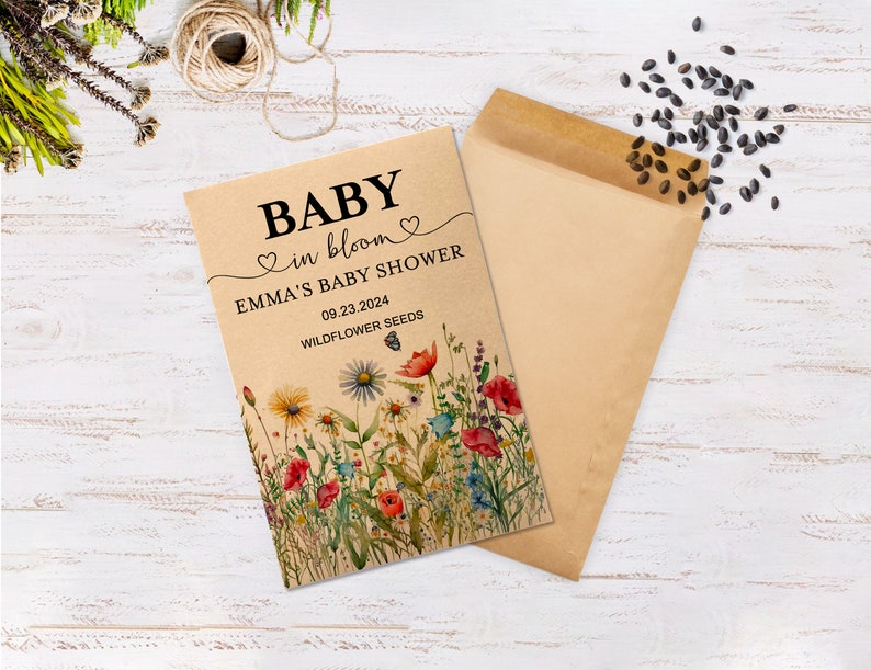 Baby in Bloom Favors Baby Shower Seed Packets Personalized Wildflower ...