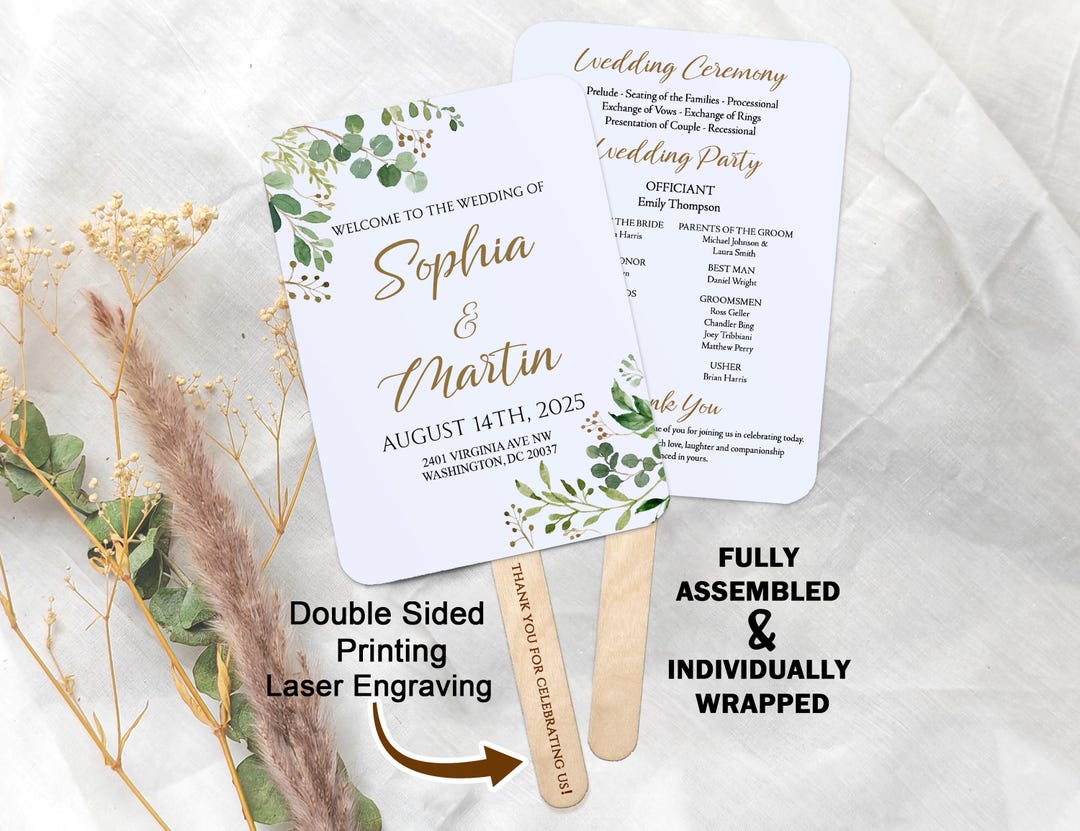 Wedding Program Fans Fully-assembled/sage Green Wedding Timeline ...
