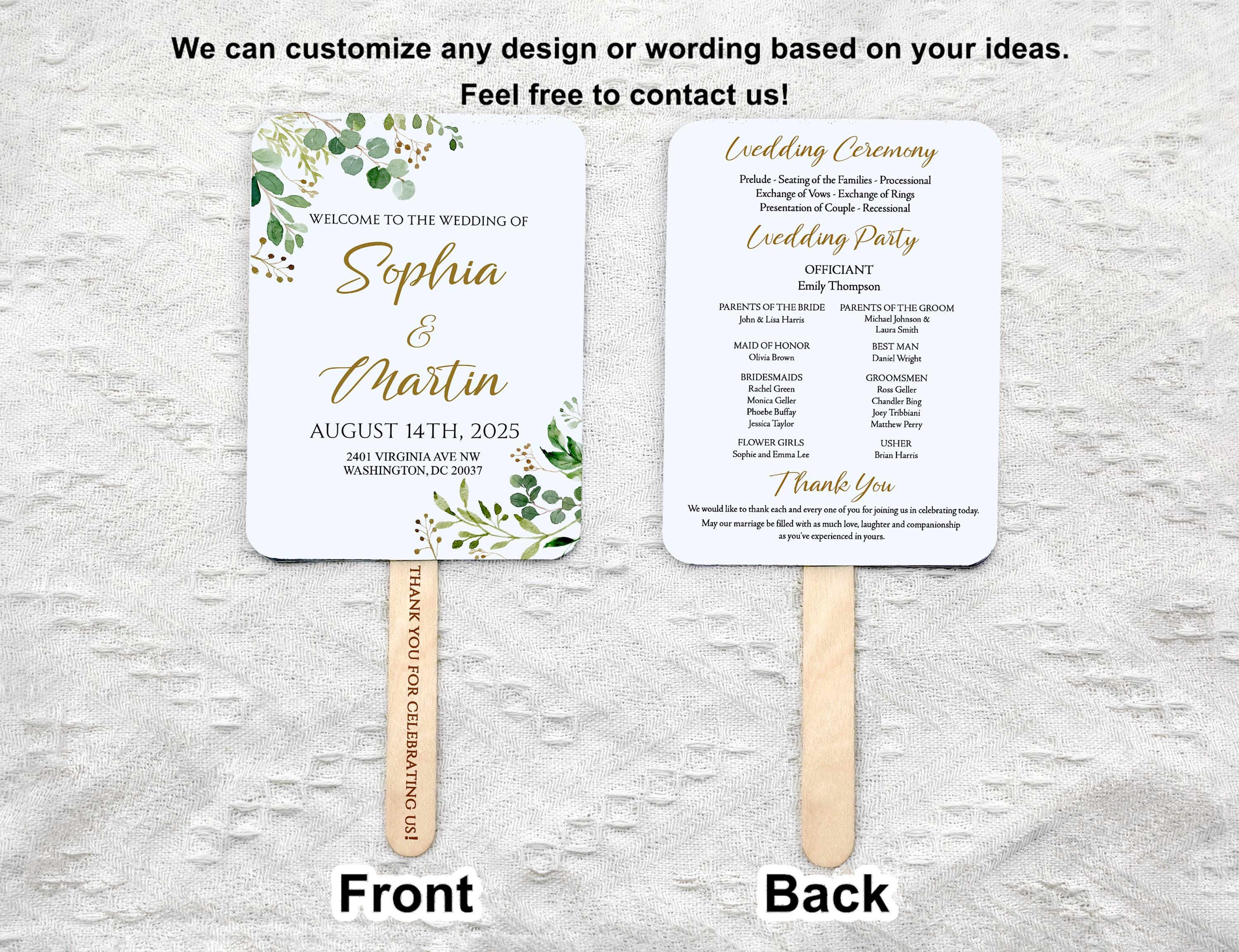 Wedding Program Fans Fully-assembled/sage Green Wedding Timeline ...