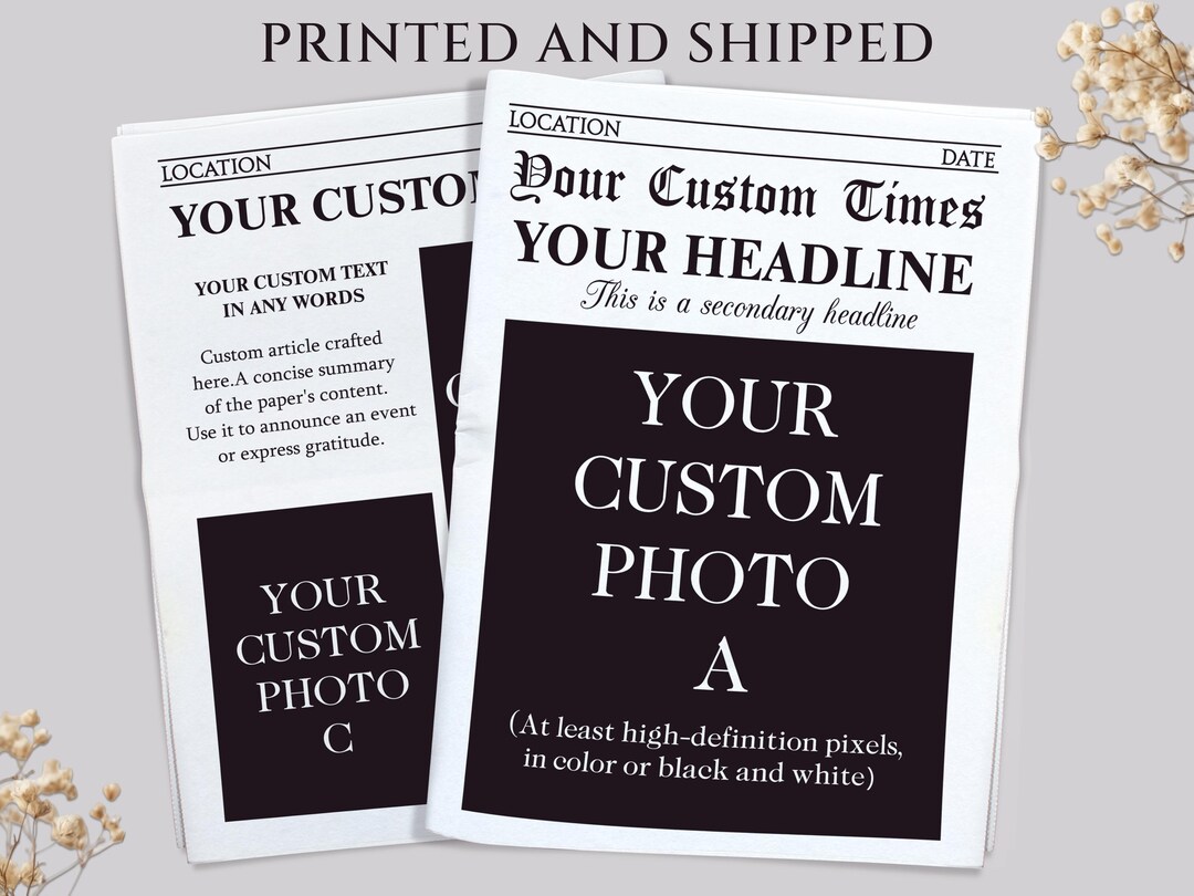CUSTOM Printed Shipped Newspaper/editable Large Newspaper/personalized ...