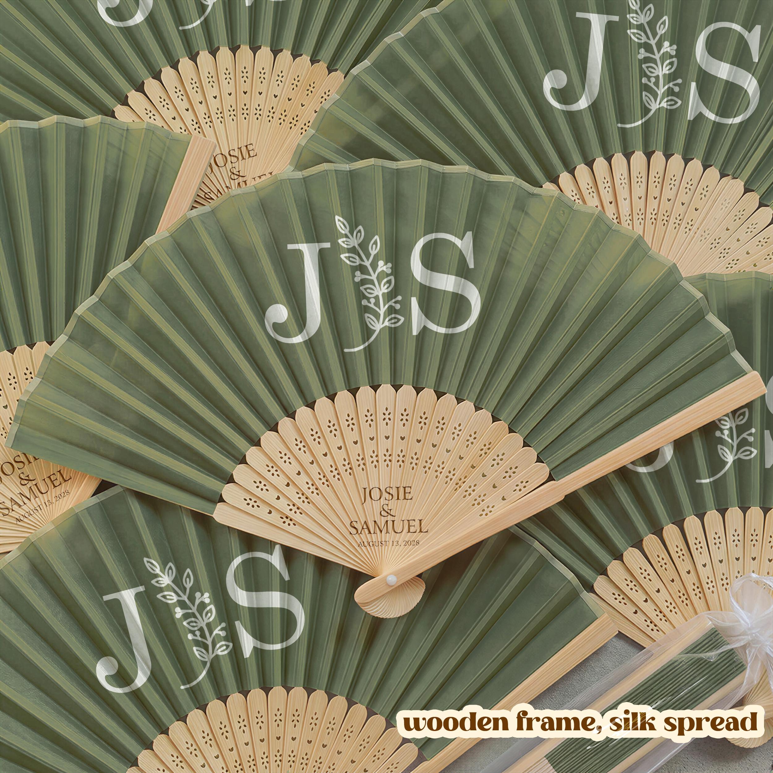 Custom Monogram Wedding Fans, Bulk Silk Hand Fans for Guests ...