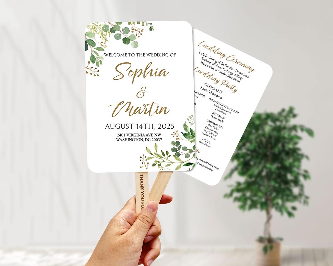 Wedding Program Fans Fully-assembled/sage Green Wedding Timeline ...