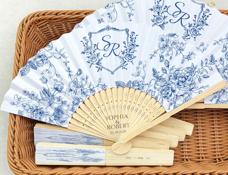 Custom Toile De Jouy Hand Fans/bulk Wedding Favors/chinoiserie Favor ...