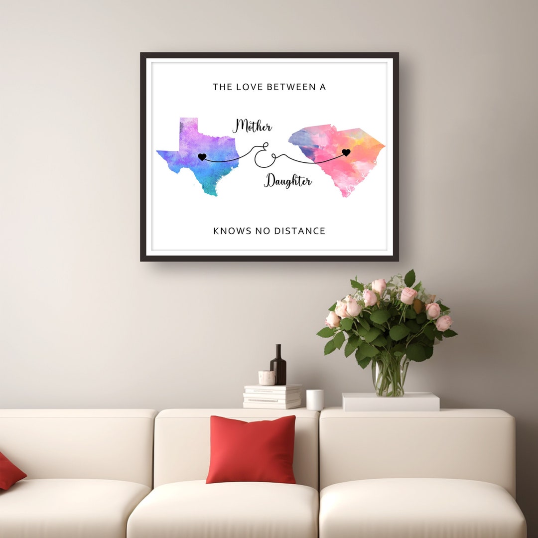 Long Distance Map DIGITAL DOWNLOAD Mother Daughter Mother's Day Gift ...