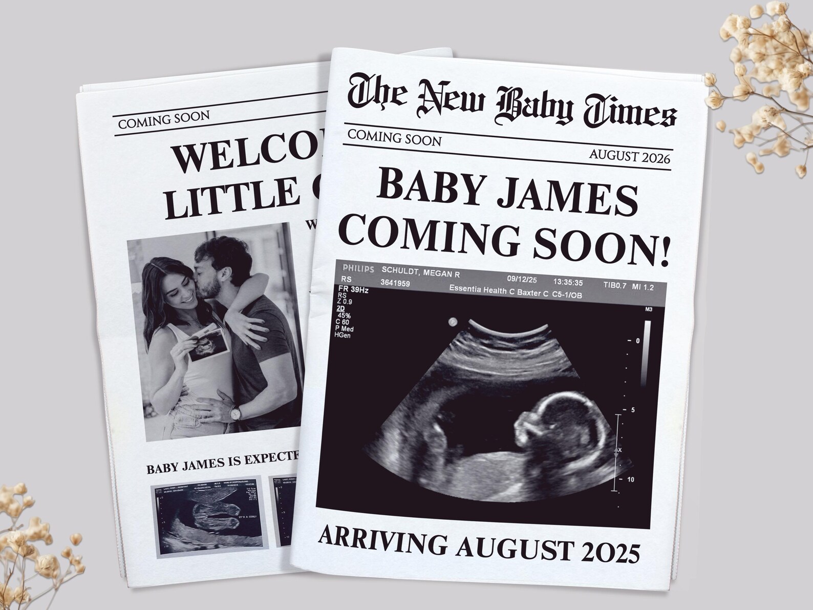 Custom Coming Soon Expecting Baby Times Pregnancy Announcement Physical ...