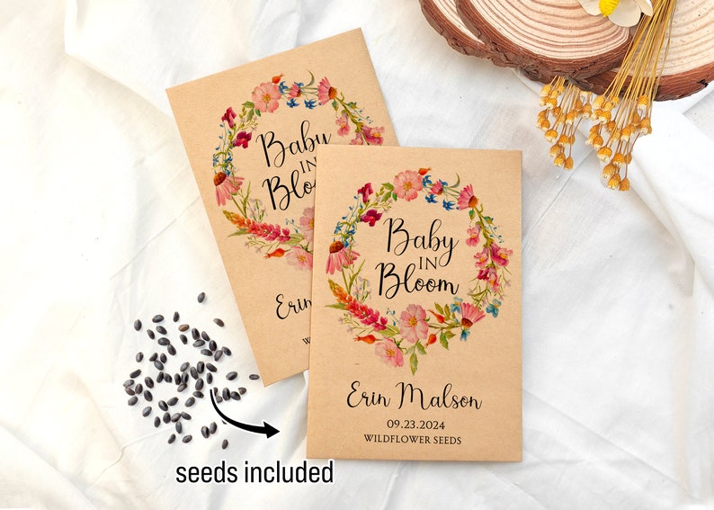 Baby in Bloom Favors Baby Shower Seed Packets Personalized Wildflower ...