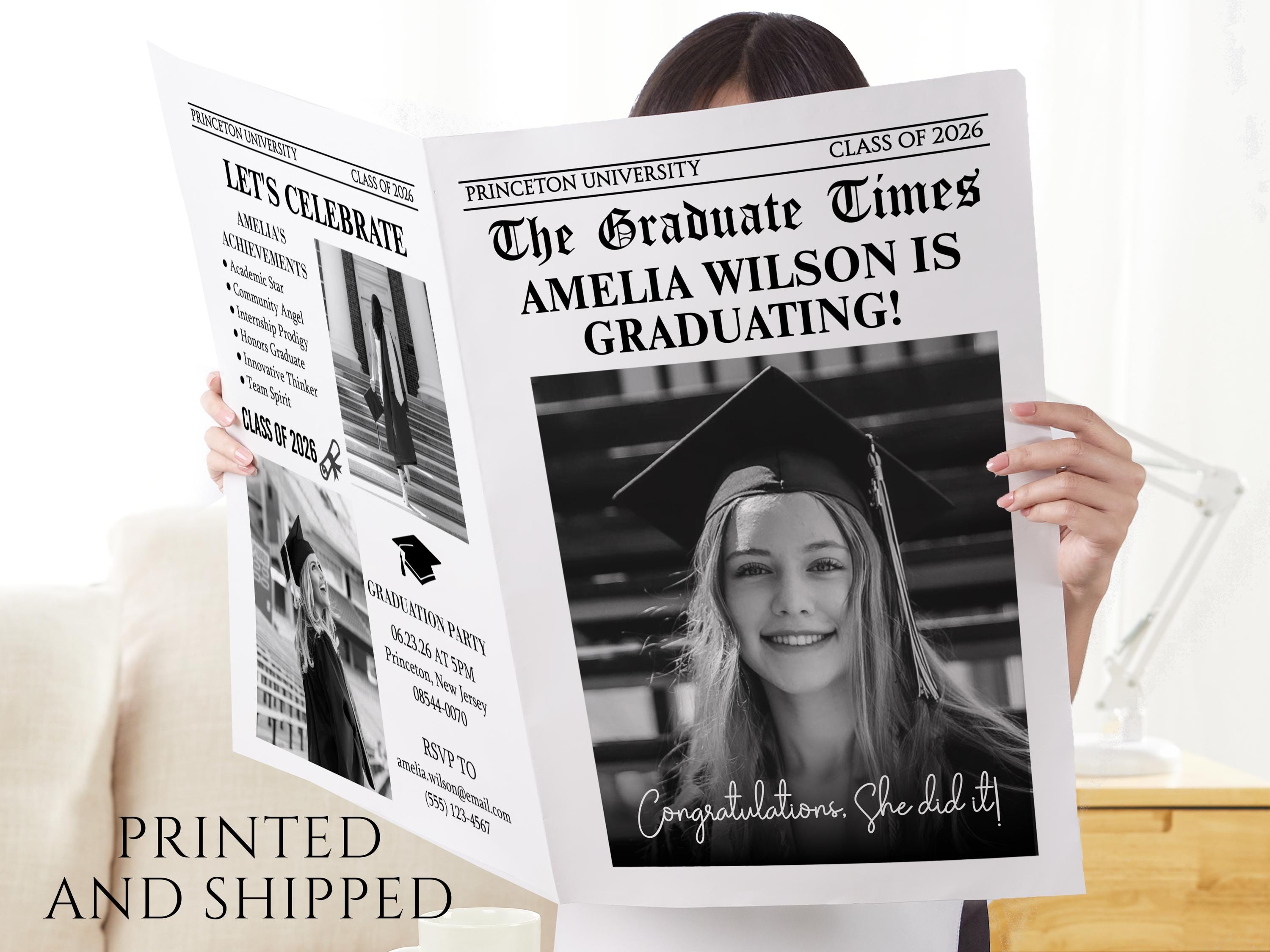 Printed Shipped Graduation Newspaper/newspaper Graduation Announcement ...