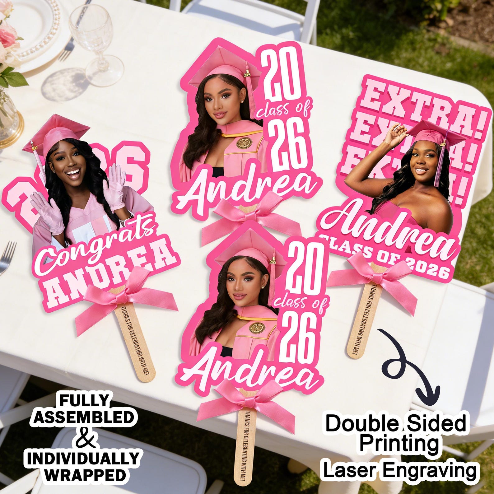 Custom Graduation Face Fan With Wooden Handle, Graduation Big Head ...