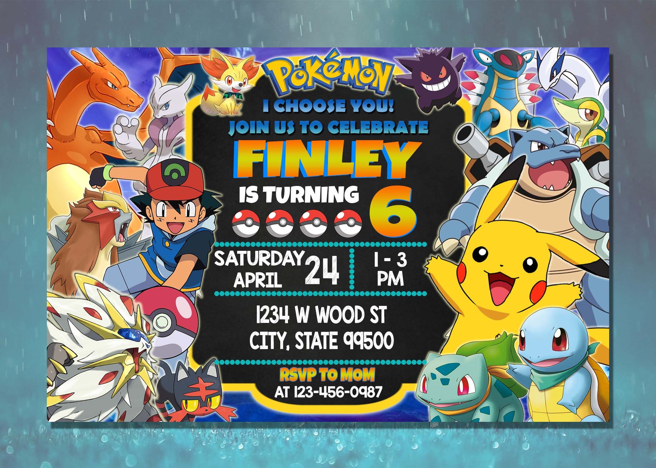 Pokemon Birthday Invitation Pikachu Birthday Card Digital Etsy