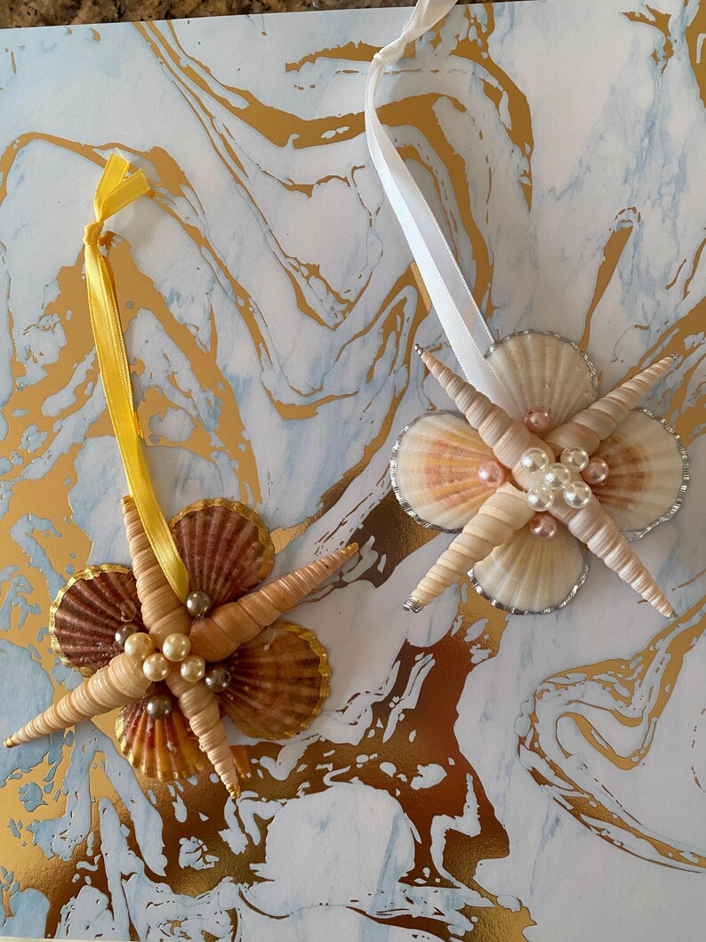Handcrafted Turretella and Scallop Shell Ornament With Pearl Accents ...