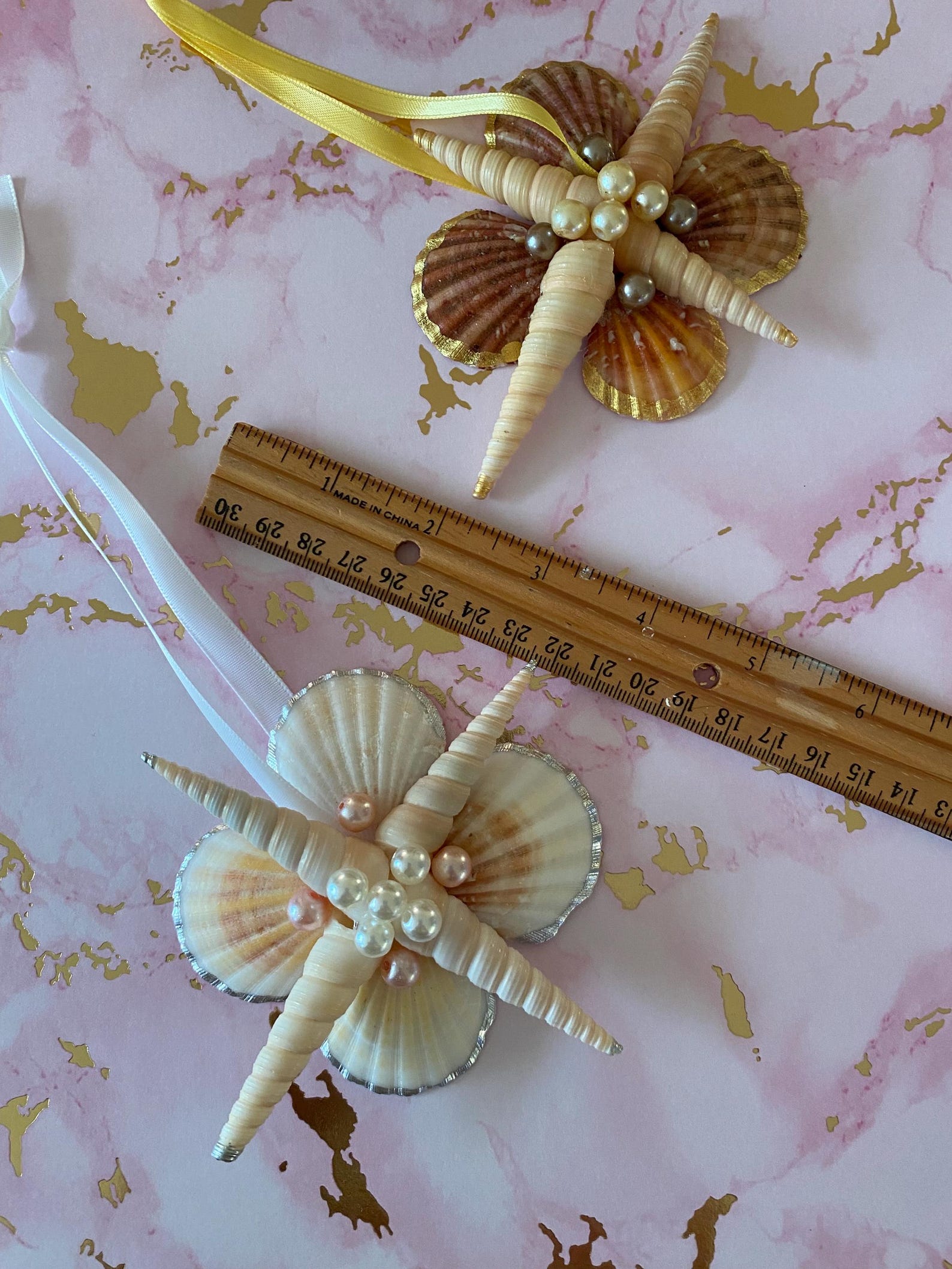Handcrafted Turretella and Scallop Shell Ornament With Pearl Accents ...