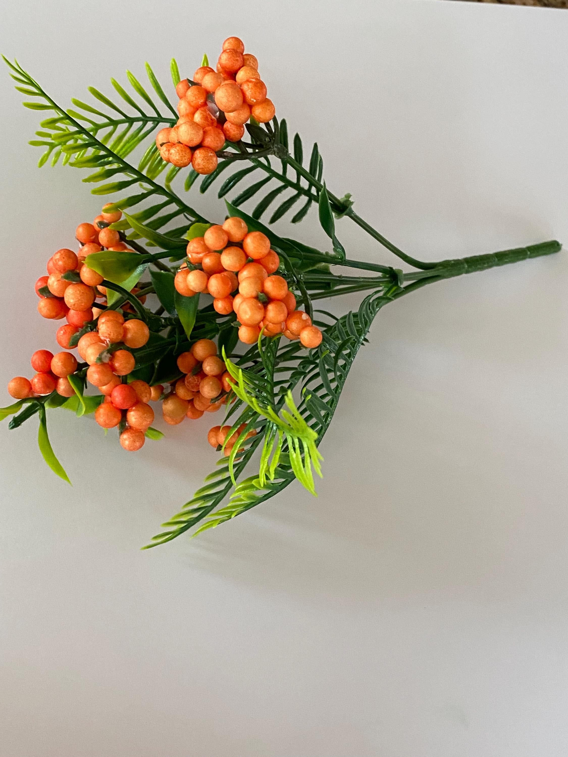 Orange Foam Berries With Greenery, Fake Berries,floral Filler Berry ...