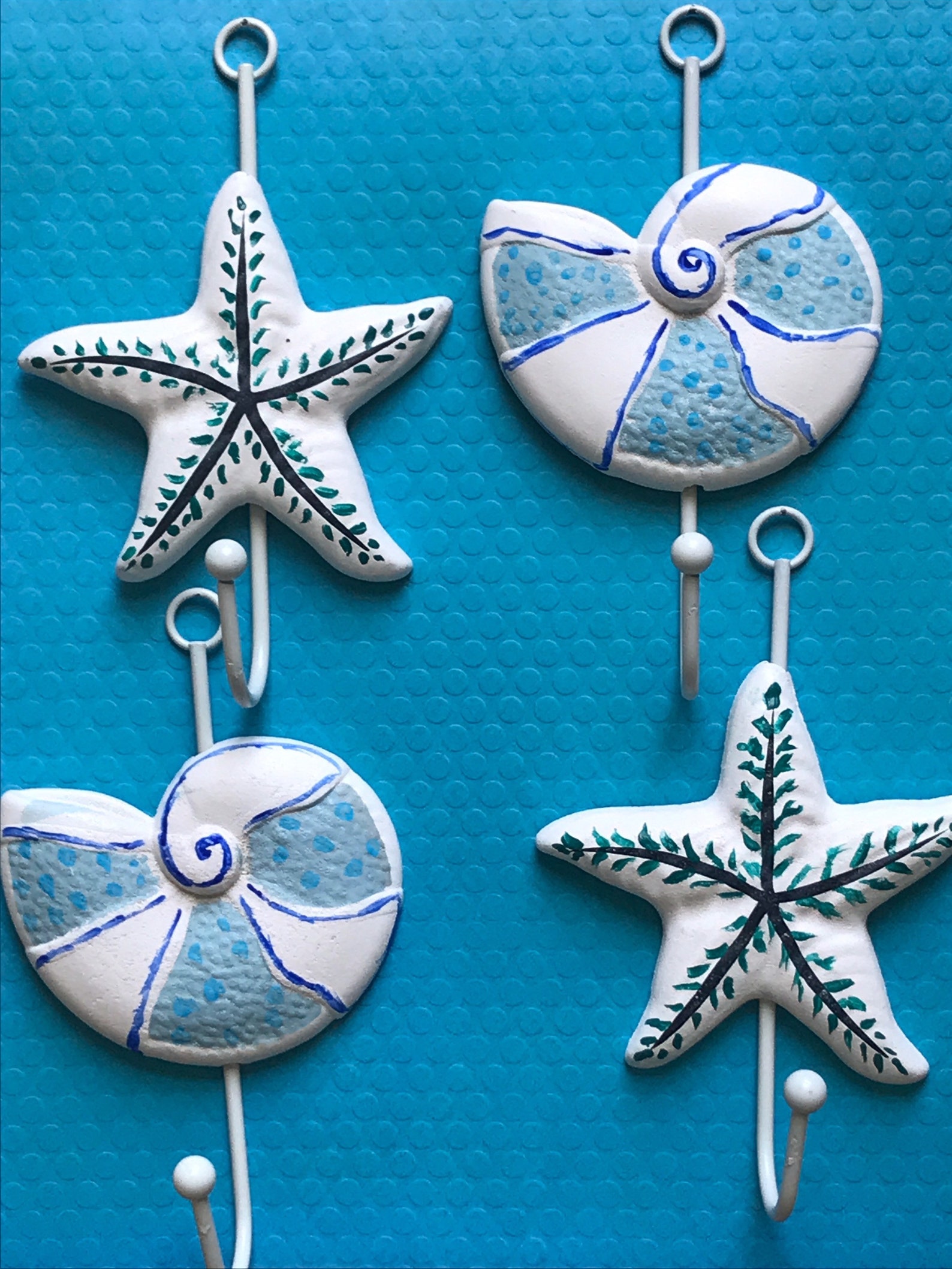Wall Hooks Coastal Nautical Theme, Starfish Scallop Shell Snail Shell ...