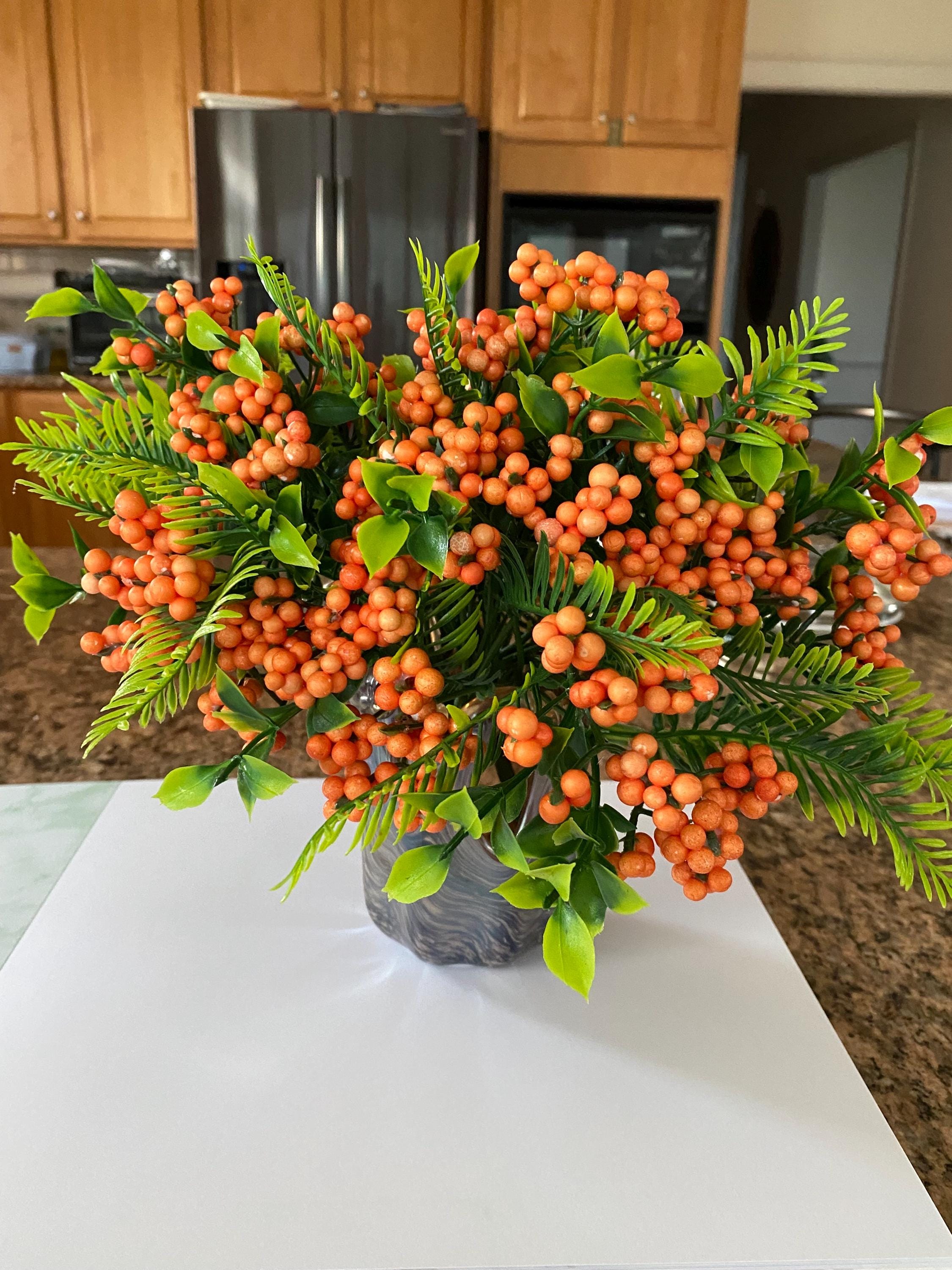 Orange Foam Berries With Greenery, Fake Berries,floral Filler Berry ...