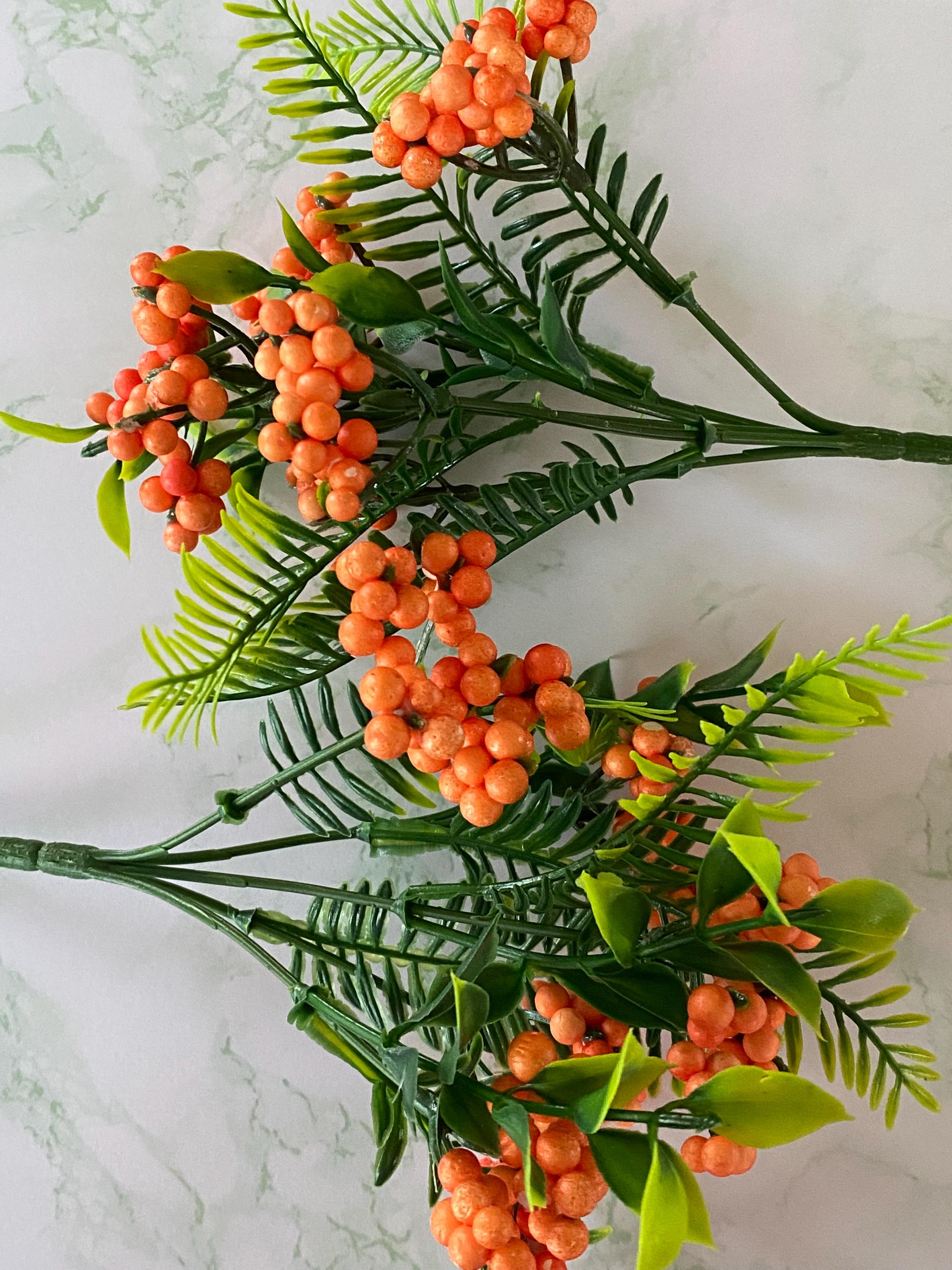 Orange Foam Berries With Greenery, Fake Berries,floral Filler Berry ...
