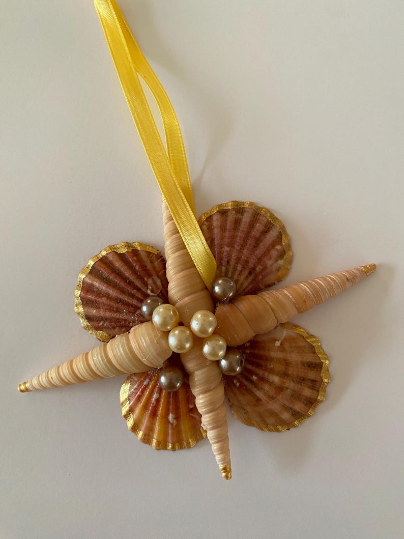 Handcrafted Turretella and Scallop Shell Ornament With Pearl Accents ...