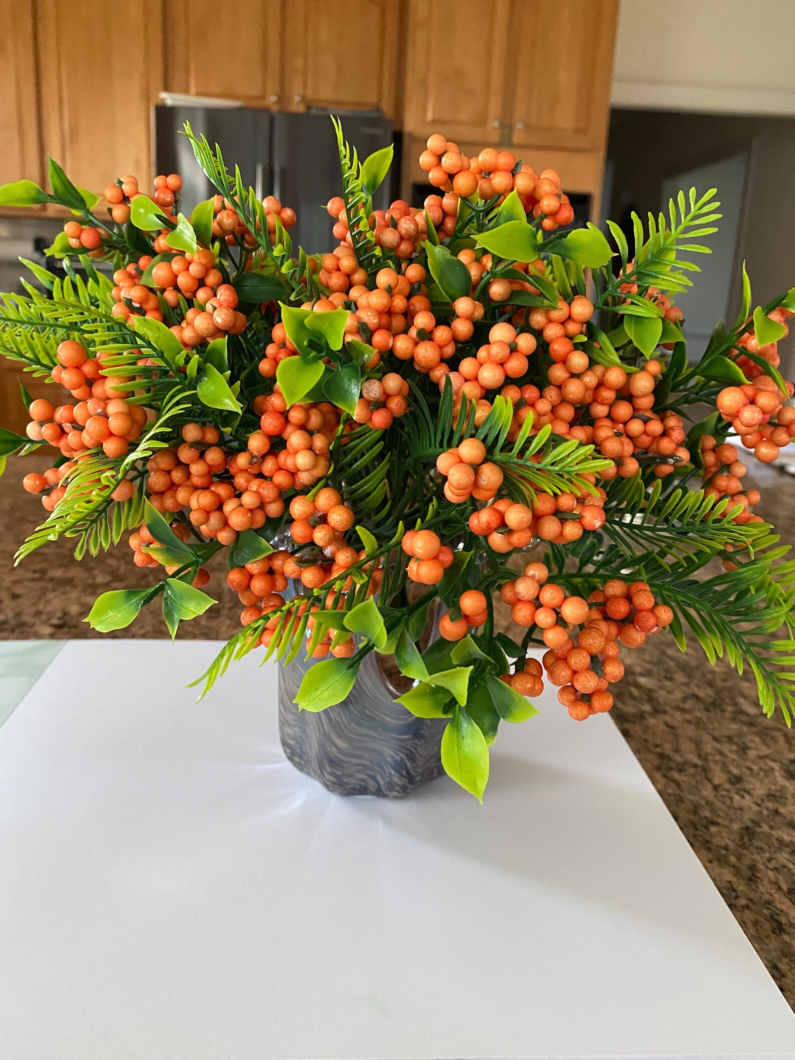 Orange Foam Berries With Greenery, Fake Berries,floral Filler Berry ...