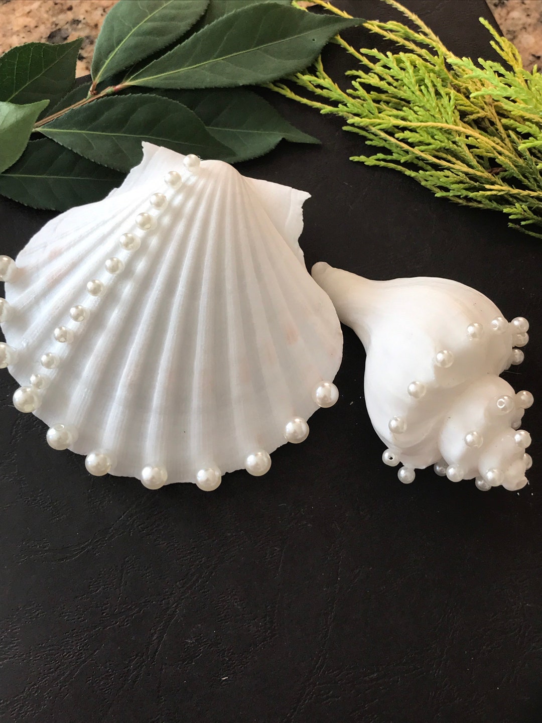 Pearl Bead Rim Shell Set: Coastal Wedding Decor - Etsy