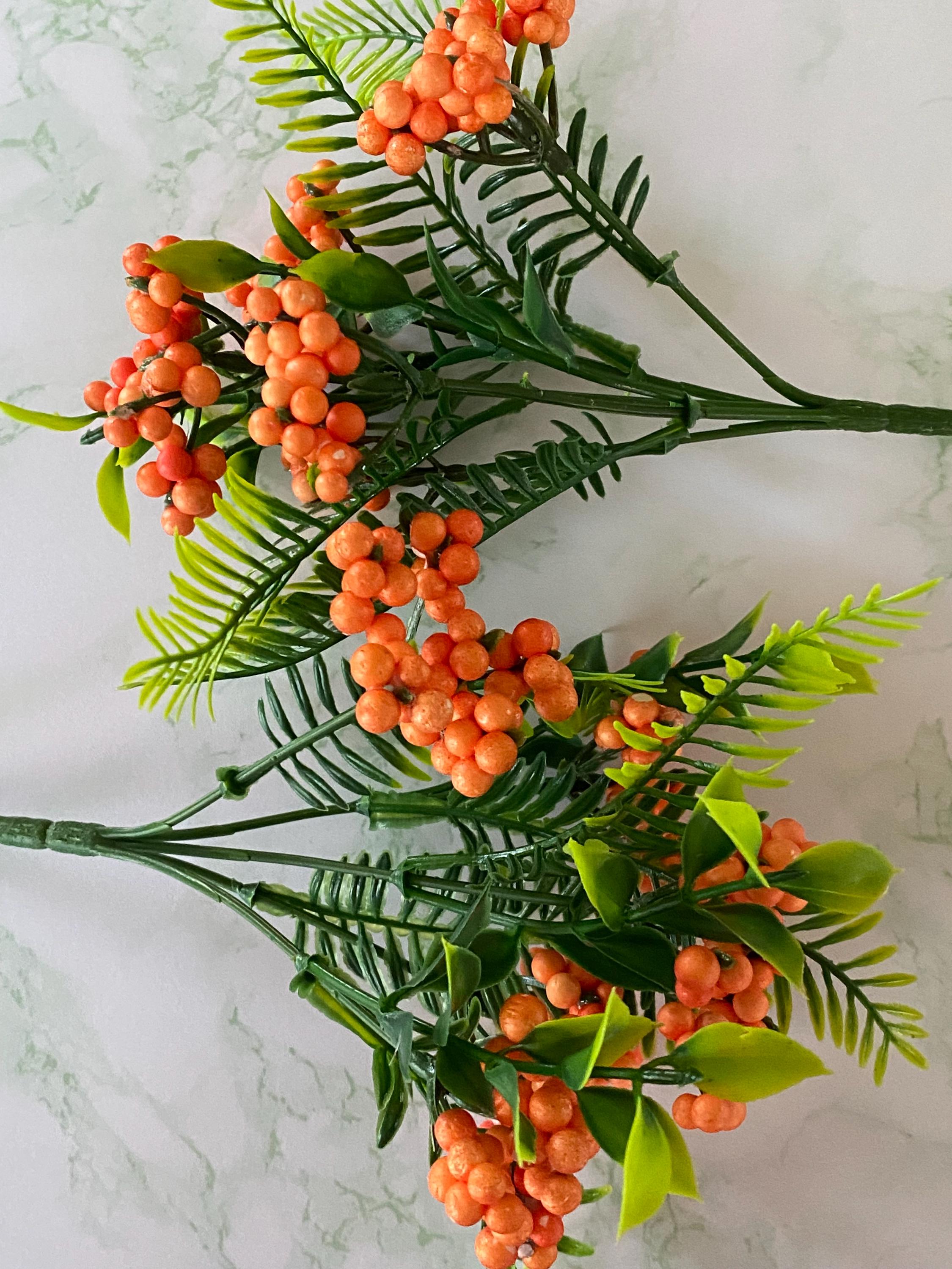 Orange Foam Berries With Greenery, Fake Berries,floral Filler Berry ...