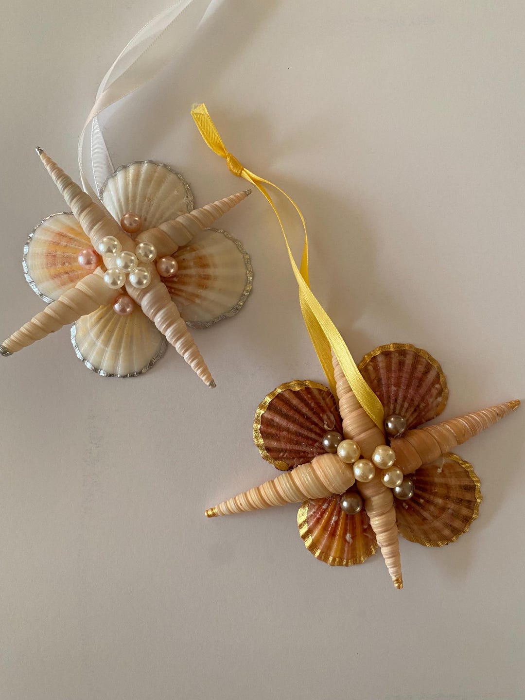 Handcrafted Turretella and Scallop Shell Ornament With Pearl Accents ...