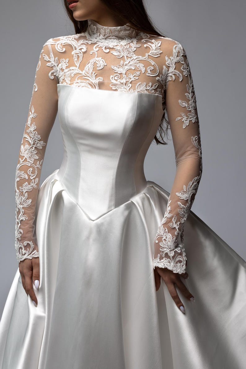 Mikado Basque Waist Ball Gown Wedding Dress Musica - Etsy