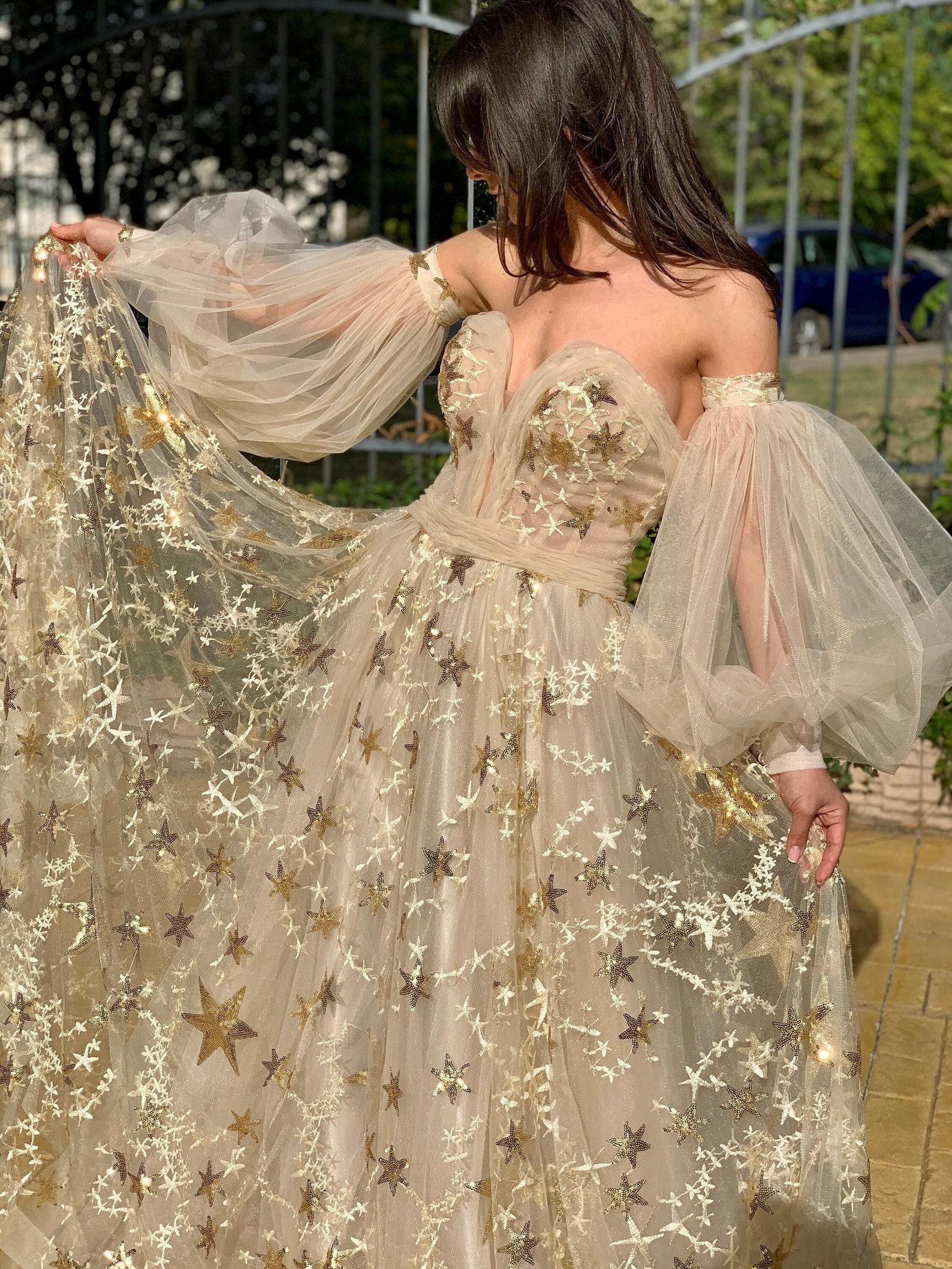 Celestial Wedding Dress With Detachable Sleeves Stars Wedding - Etsy