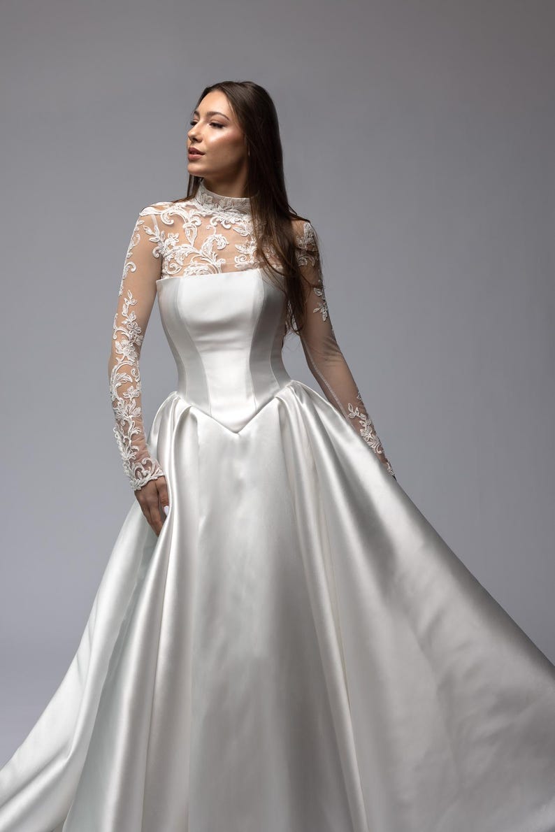 Mikado Basque Waist Ball Gown Wedding Dress Musica - Etsy