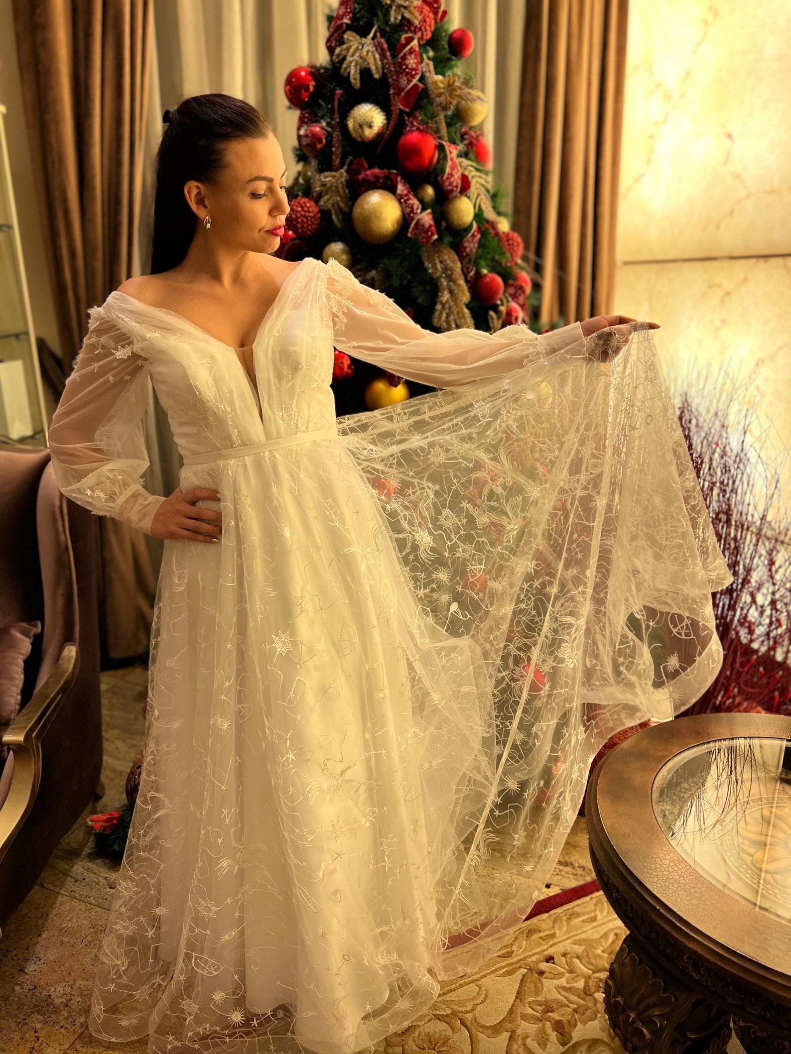 Celestial Wedding Dress With Sleeves Witchy Star Wedding - Etsy